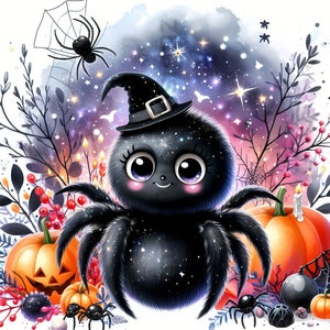 Cute Halloween Spiders Clipart Bundle, Watercolor Spider Clip Art ...