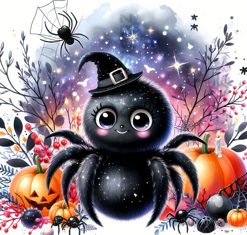 Cute Halloween Spiders Clipart Bundle, Watercolor Spider Clip Art ...