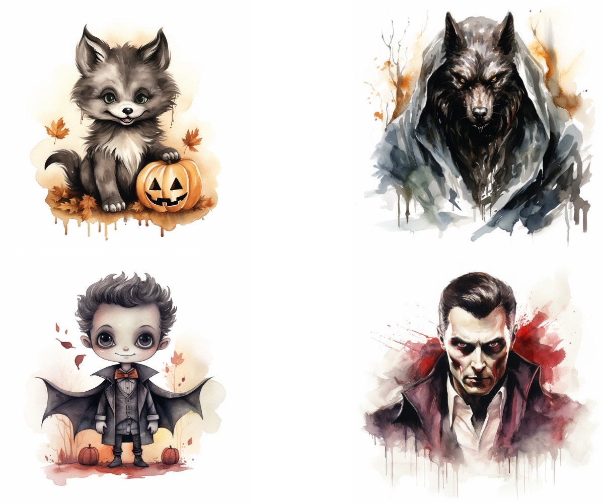 Watercolor Halloween Clipart, Cute and Scary Halloween Bundle, 25, 300 ...