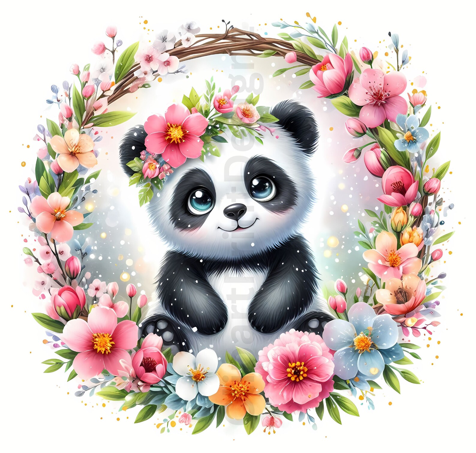 Cute Spring Pandas Clipart Bundle, Watercolor Clip Art Images, High ...