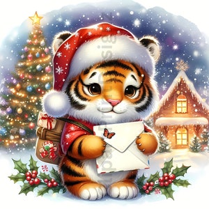 Cute Christmas Tigers Clipart Bundle, Xmas Tiger Clip Art Images ...