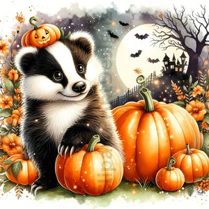 Cute Halloween Badgers Clipart Bundle, Watercolor Badgers Clip Art ...