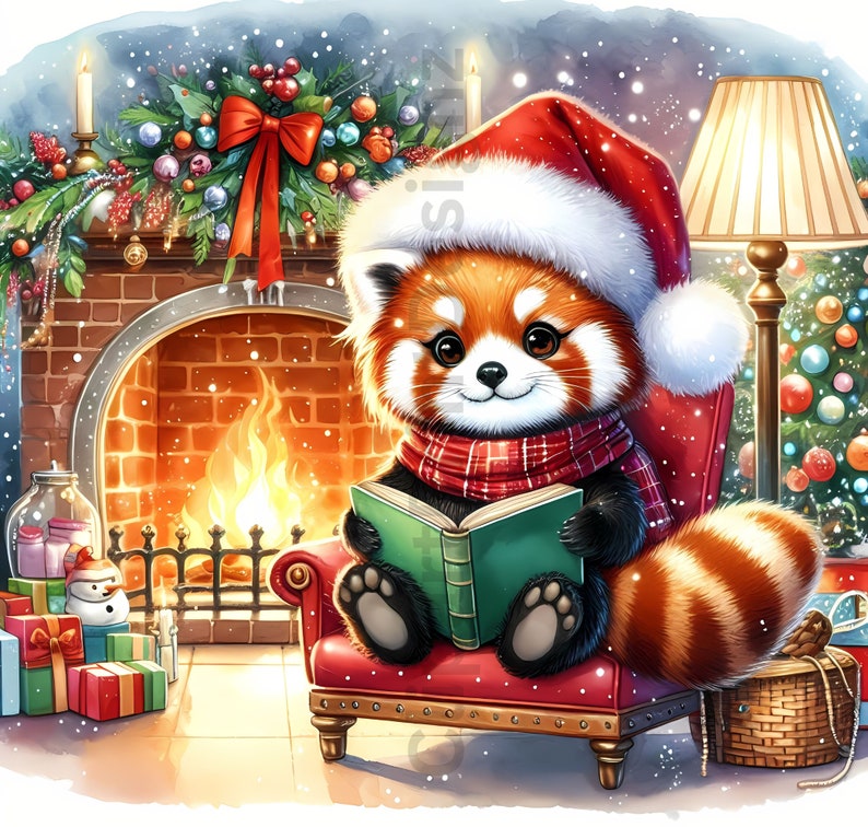 Cute Christmas Red Panda Clipart Bundle, Xmas Panda Clip Art Images ...