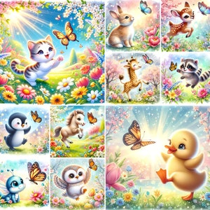 Spring Animals Having Fun Clipart Bundle, Cute Watercolor Mega Images ...