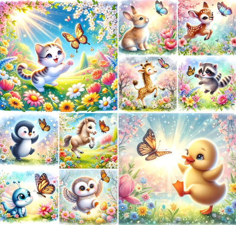 Spring Animals Having Fun Clipart Bundle, Cute Watercolor Mega Images ...