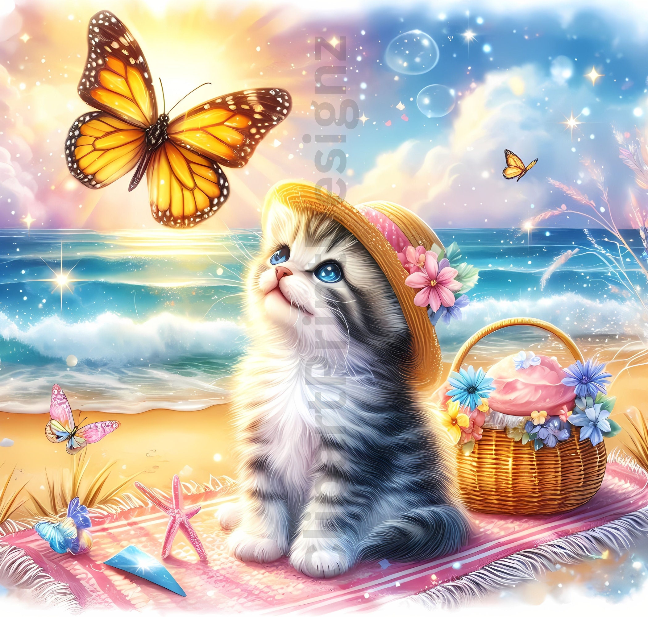 Cute Summer Kittens Clipart Bundle, Watercolor Kitten Clip Art Images ...