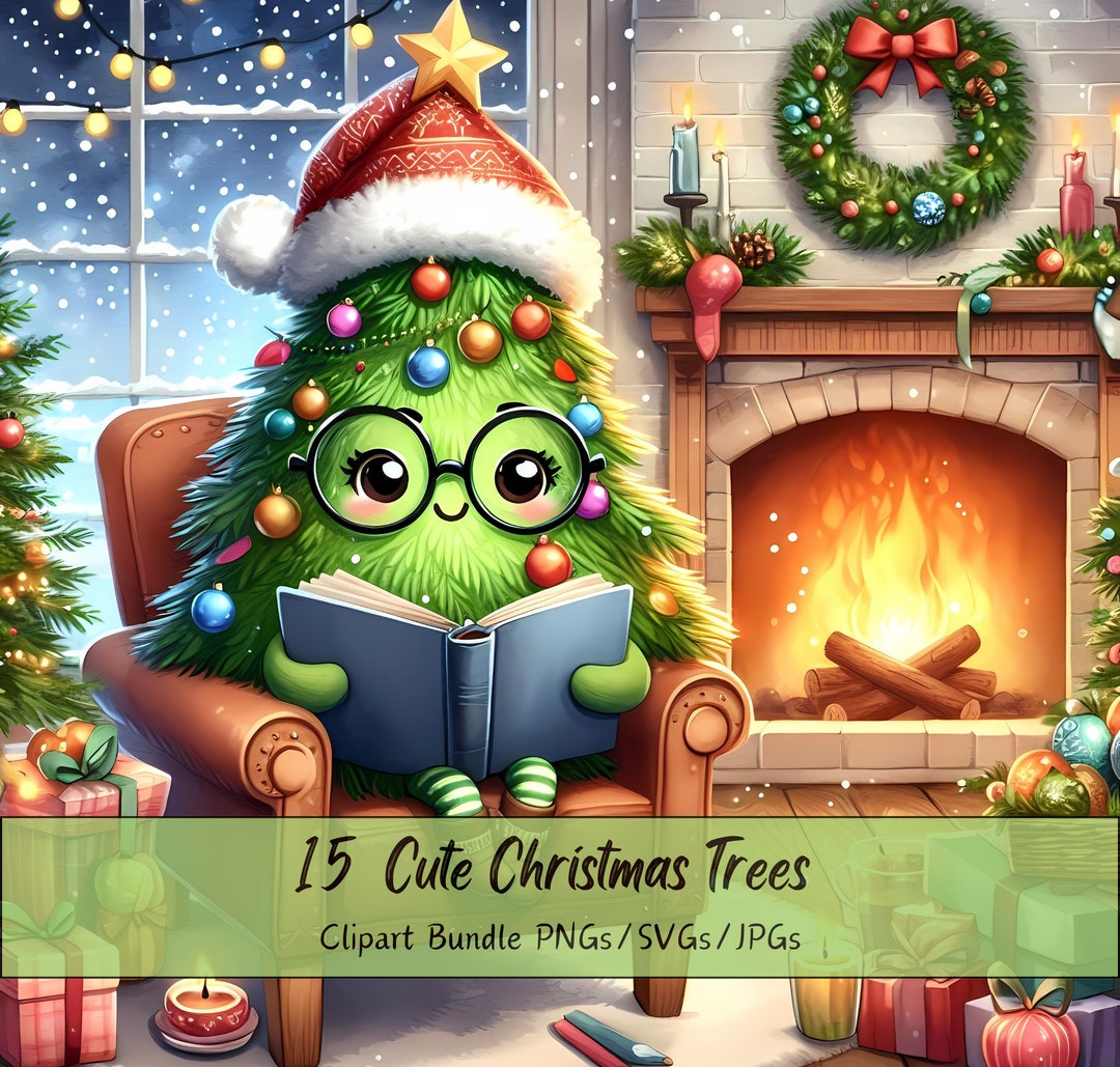 Cute Christmas Trees Clipart Bundle, Xmas Clip Art Images, Watercolor ...