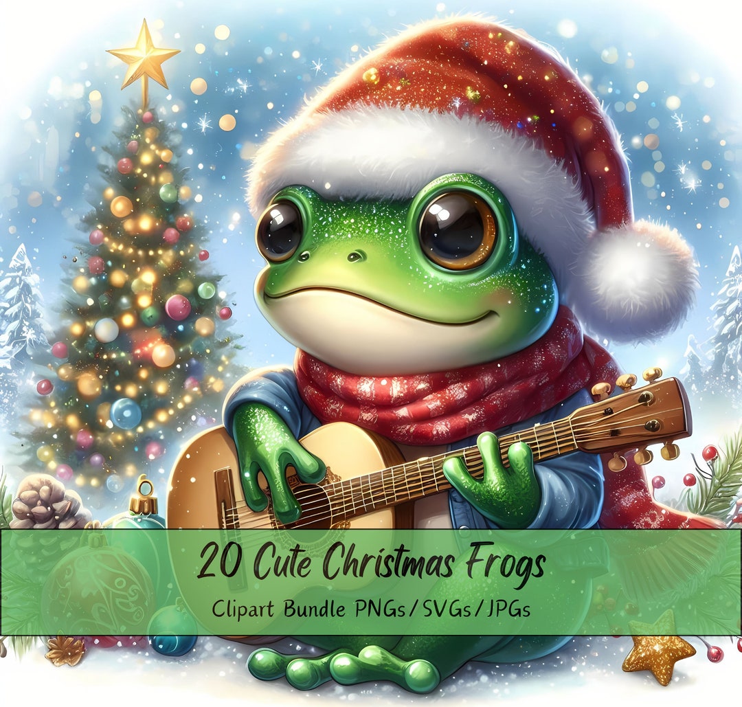Cute Christmas Frogs Clipart Bundle, Xmas Frog Clip Art Images ...