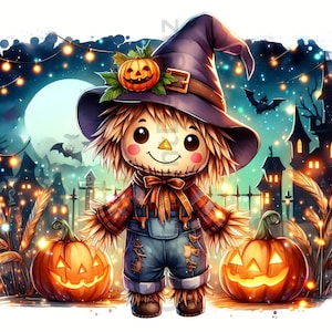 Cute Halloween Scarecrows Clipart Bundle, Watercolor Scarecrow Clip Art ...