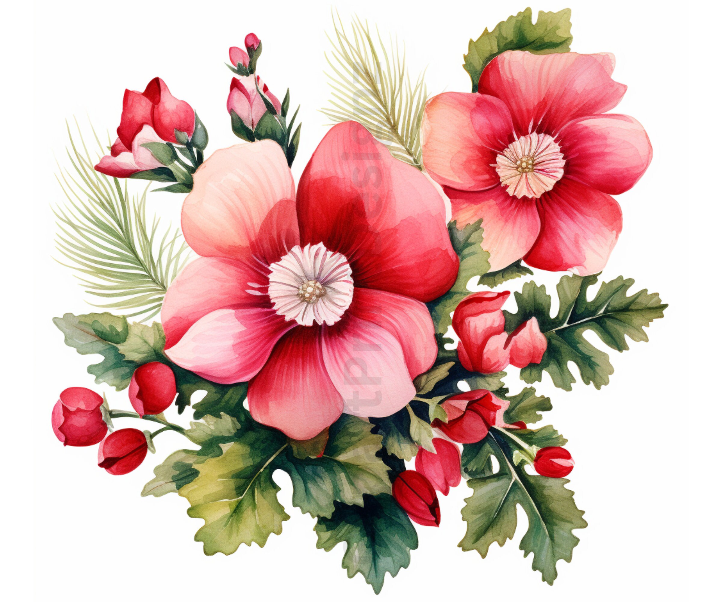 Watercolor Christmas Flowers Clipart, 20 High Quality Images, Christmas ...