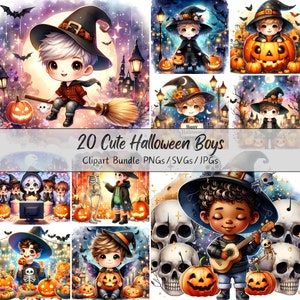 Cute Halloween Boys Clipart Bundle, Watercolor Boy Clip Art Images ...