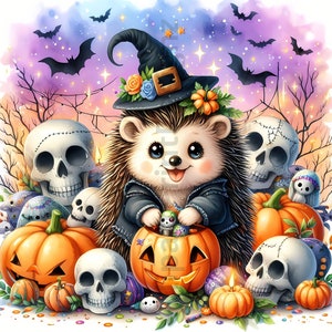 Cute Halloween Hedgehogs Clipart Bundle, Watercolor Hedgehog Clip Art ...