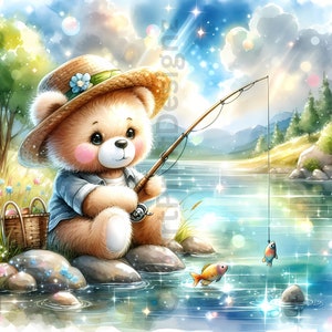 Cute Summer Teddy Bears Clipart Bundle, Watercolor Bear Clip Art Images ...