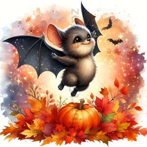 Cute Fall Bats Clipart Bundle, Watercolor Bat Clip Art Images, High ...