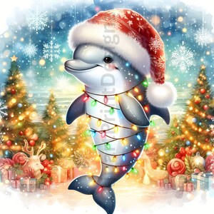 Cute Christmas Dolphins Clipart Bundle, Xmas Dolphin Clip Art Images ...