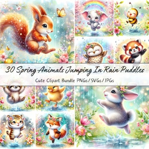 Spring Animals Having Fun Clipart Bundle, Cute Watercolor Mega Images ...