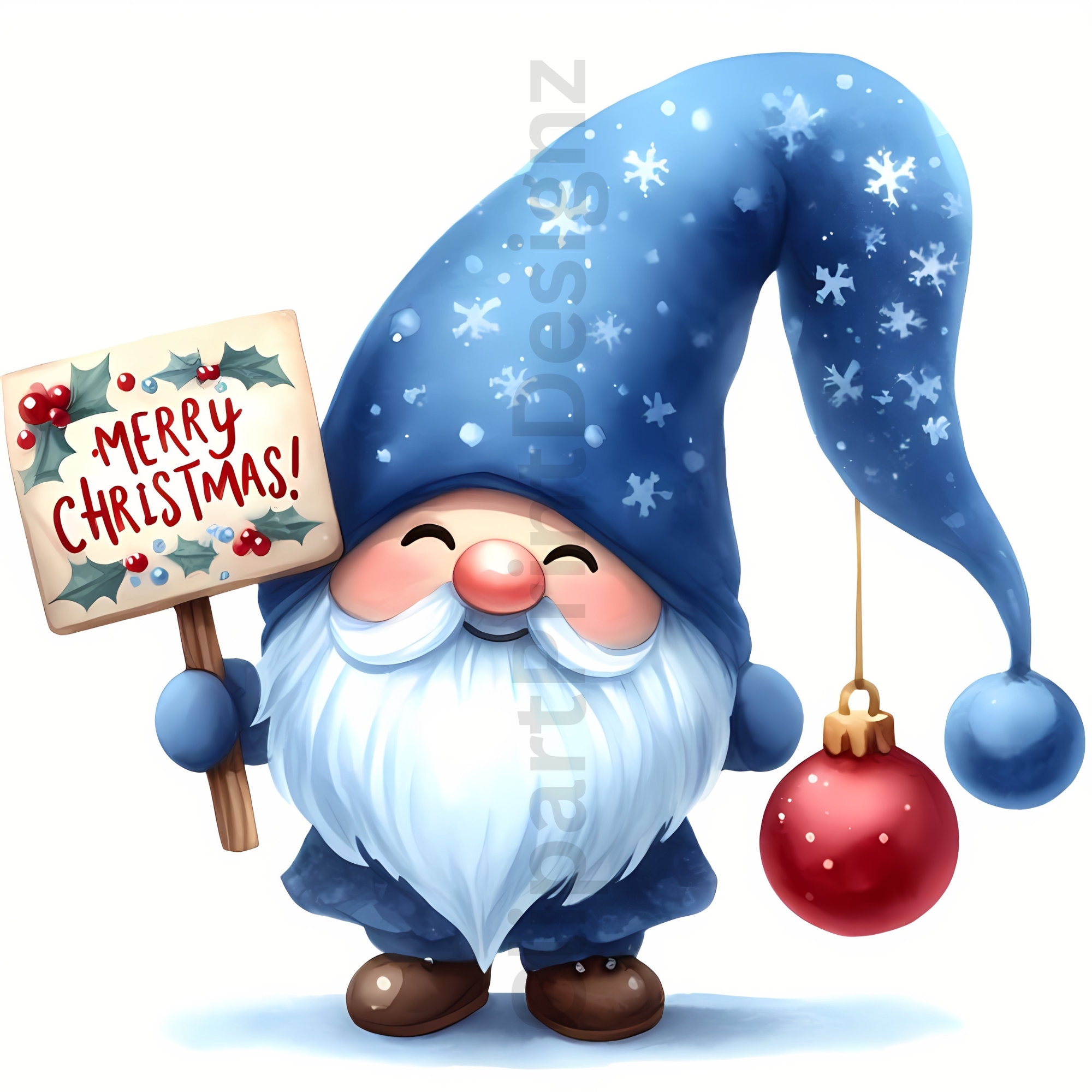 Blue Watercolor Festive Gnomes Clipart Bundle, Blue Christmas Gnomes ...
