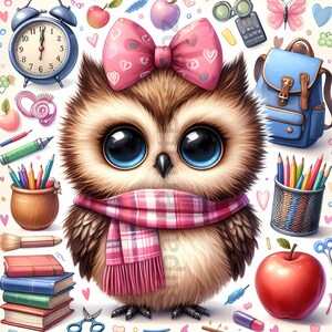 Cute Back to School Owls Clipart Bundle, Watercolor Owl Clip Art Images ...