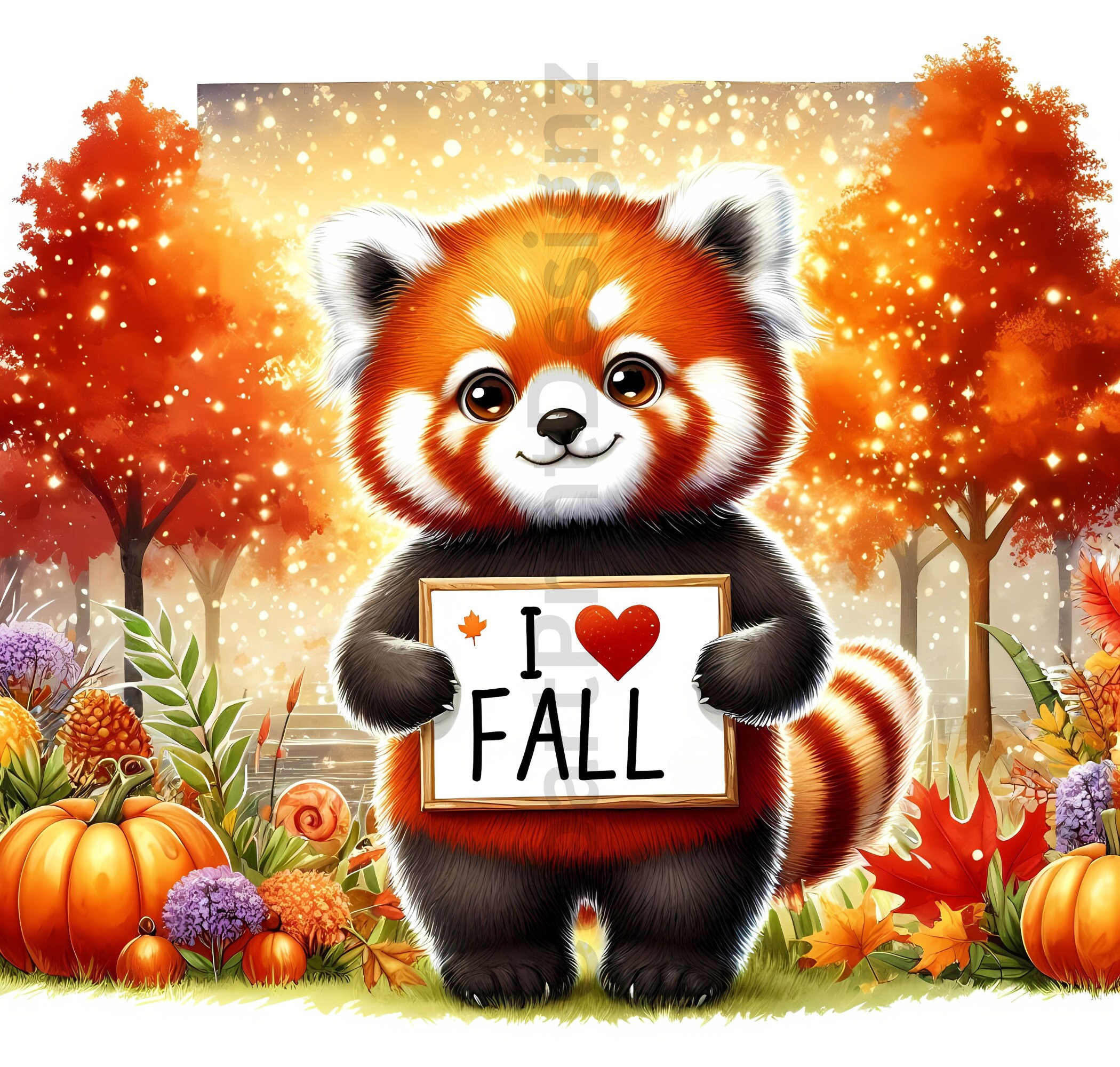 Cute Fall Red Pandas Clipart Bundle, Watercolor Panda Clip Art Images ...