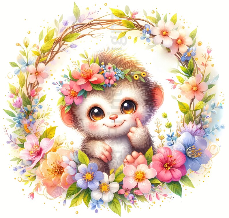 Cute Spring Monkeys Clipart Bundle, Watercolor Clip Art Images, 20 High ...