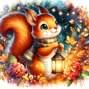 Cute Fall Squirrels Clipart Bundle, Watercolor Autumn Squirrel Clip Art ...