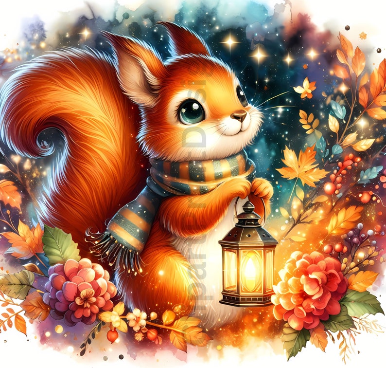 Cute Fall Squirrels Clipart Bundle, Watercolor Autumn Squirrel Clip Art ...