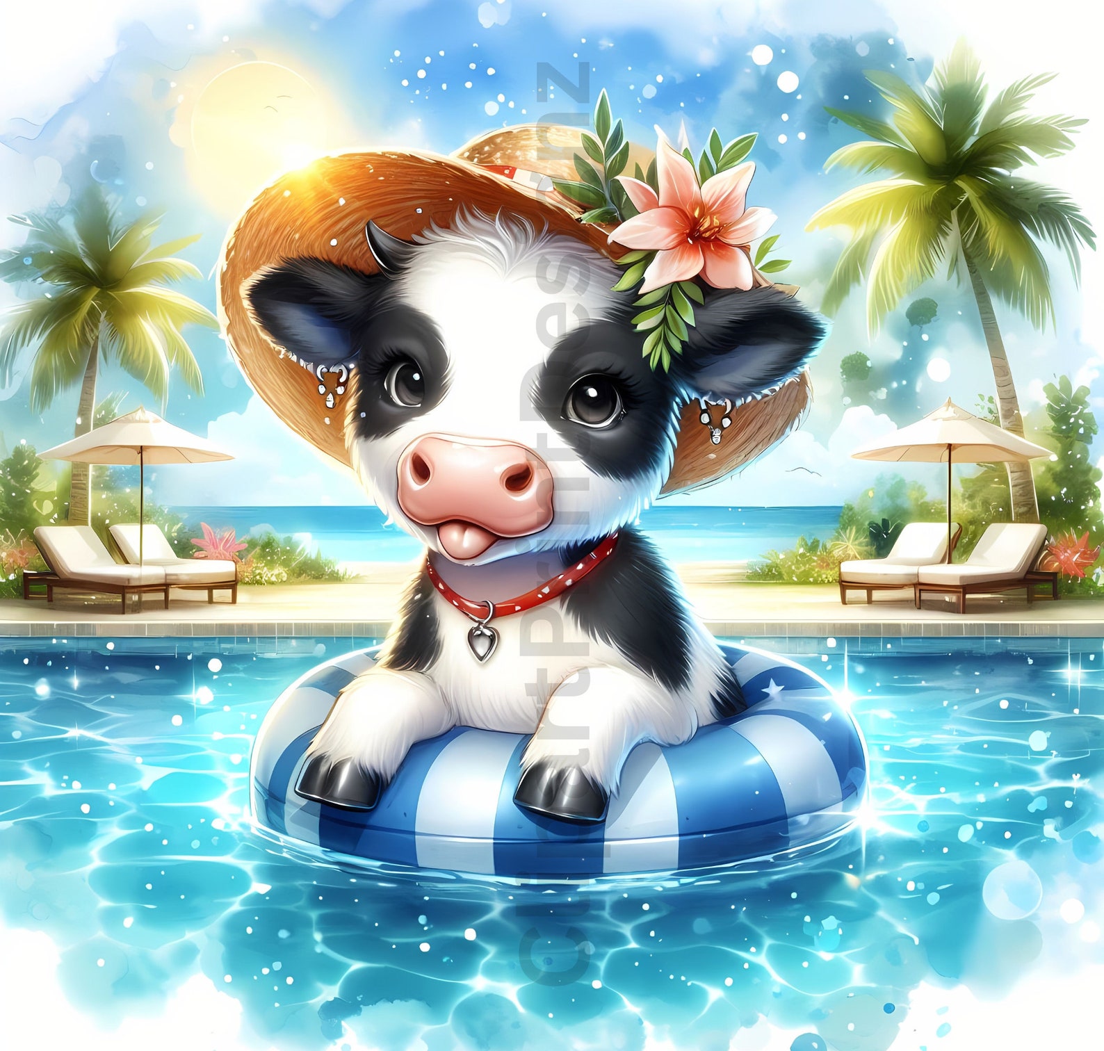 Cute Summer Cows Clipart Bundle, Watercolor Cow Clip Art Images, High ...