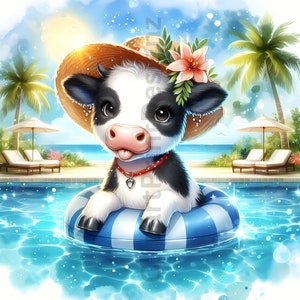 Cute Summer Cows Clipart Bundle, Watercolor Cow Clip Art Images, High ...