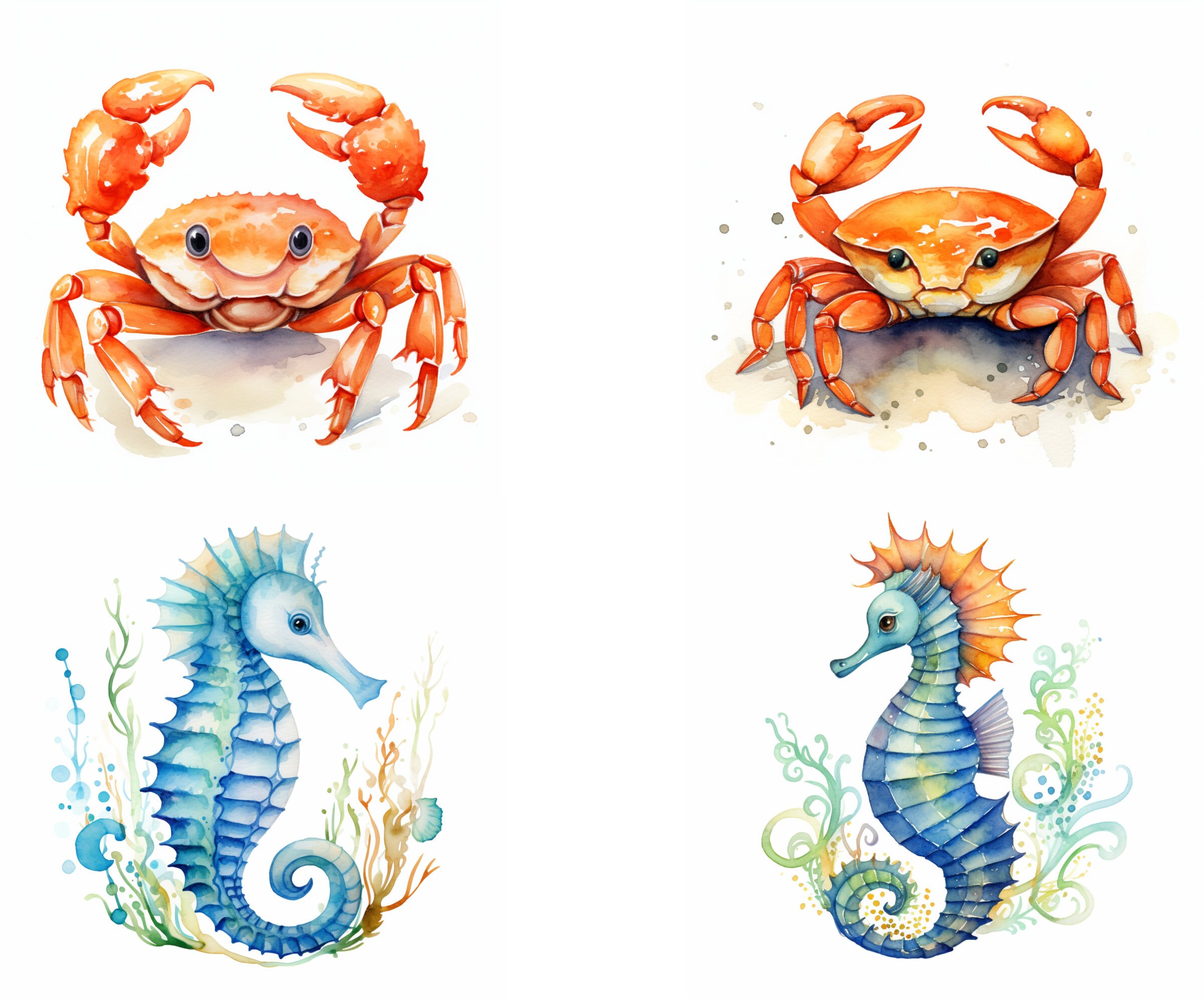 Watercolor Ocean Animals Clipart Bundle 20 Cute Sea Animals - Etsy