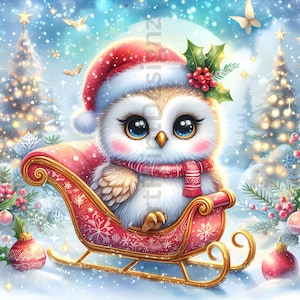 Cute Christmas Owls Clipart Bundle, Xmas Owl Clip Art Images ...