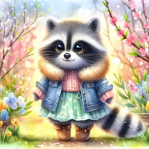 Cute Spring Raccoons Clipart Bundle, Watercolor Clip Art Images, 20 ...