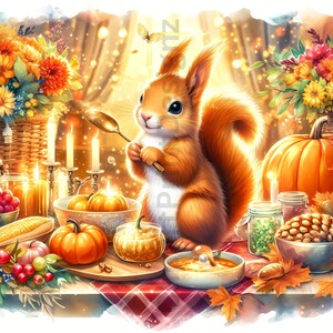 Cute Fall Squirrels Clipart Bundle, Watercolor Autumn Squirrel Clip Art ...