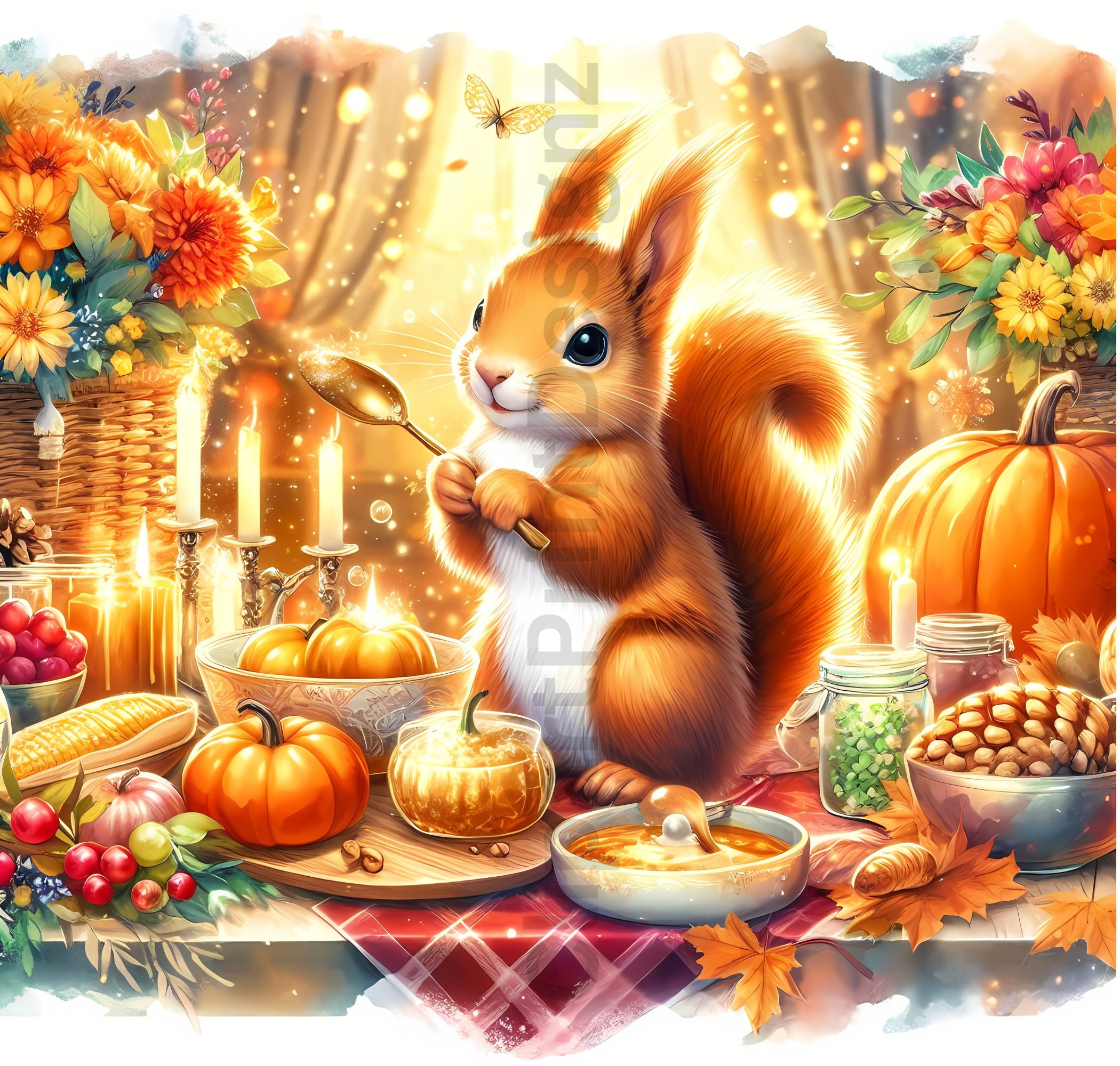 Cute Fall Squirrels Clipart Bundle, Watercolor Autumn Squirrel Clip Art ...