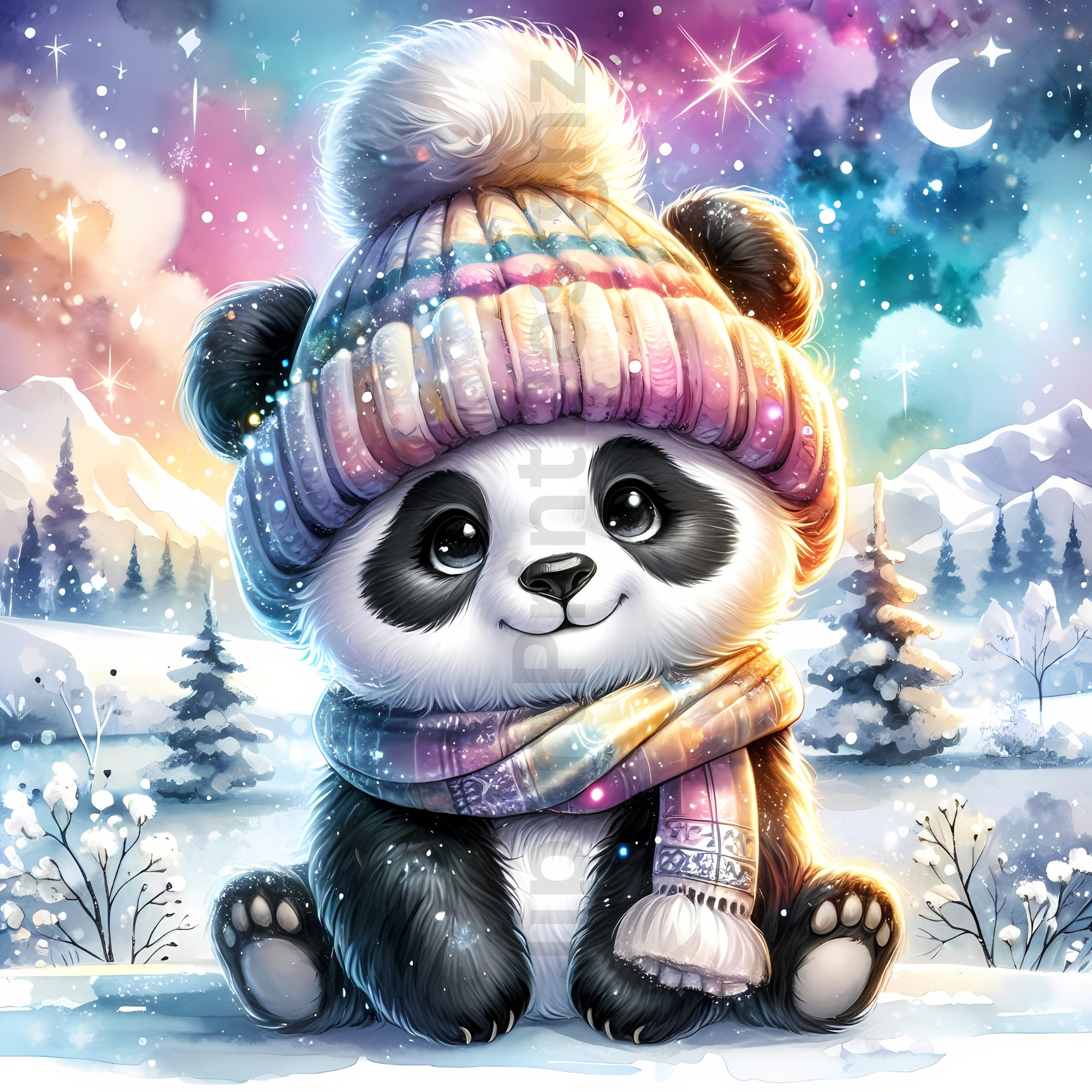 Cute Winter Panda Clipart Bundle Festive Watercolor Clip Art - Etsy