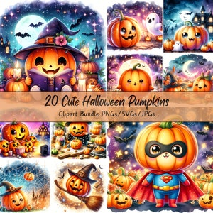 Cute Halloween Pumpkins Clipart Bundle, Watercolor Pumpkin Clip Art ...