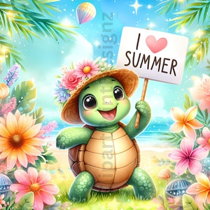 Cute Summer Animals Holding Signs Clipart Bundle, Watercolor Sun Clip ...