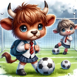 Cute Back to School Highland Cows Clipart Bundle, Watercolor Cow Clip ...