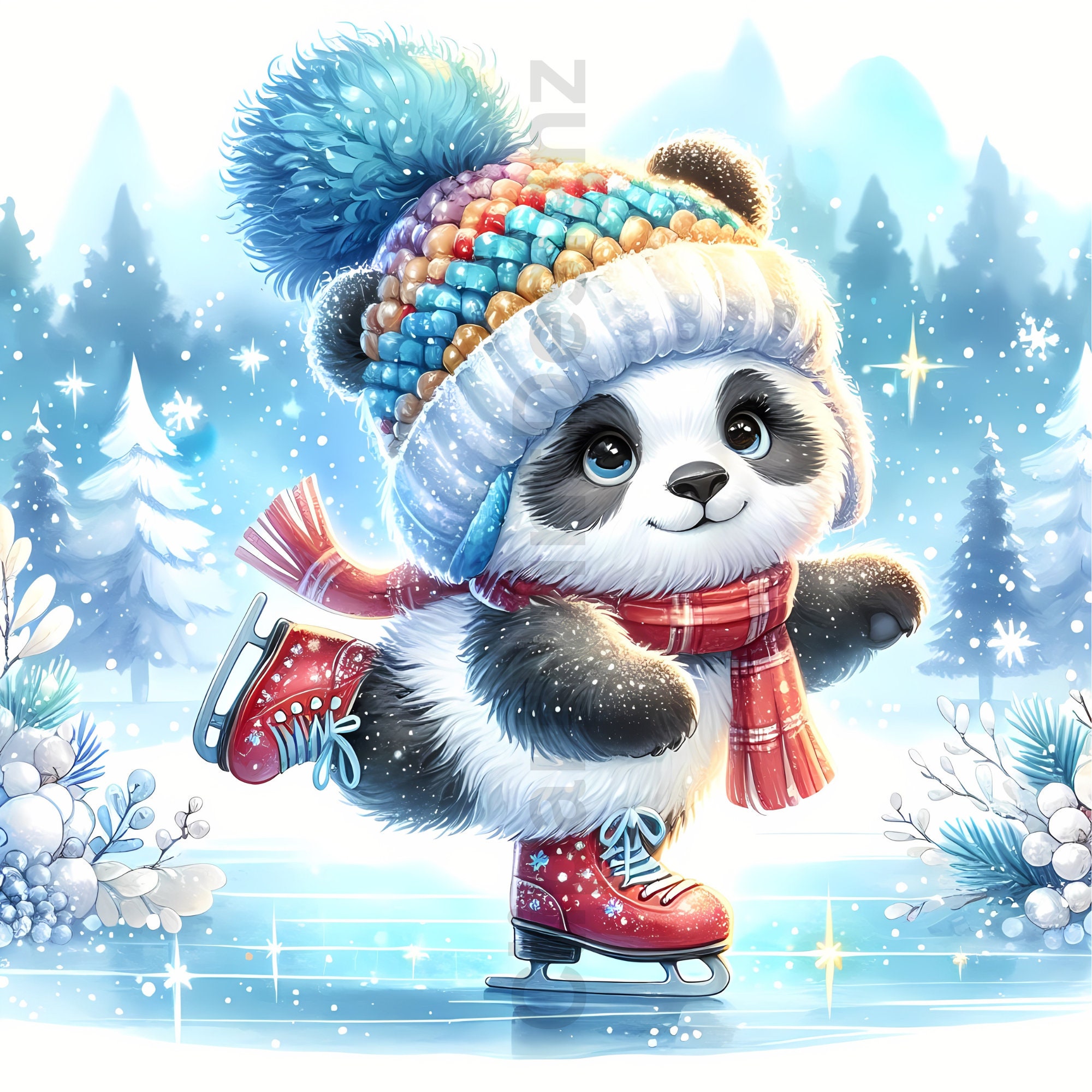 Cute Winter Panda Clipart Bundle Festive Watercolor Clip Art - Etsy