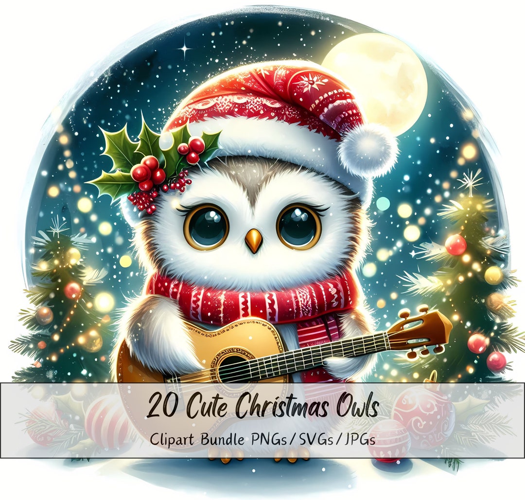 Cute Christmas Owls Clipart Bundle, Xmas Owl Clip Art Images ...