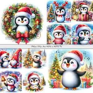 Cute Christmas Penguins Clipart Bundle, Xmas Penguin Clip Art Images ...