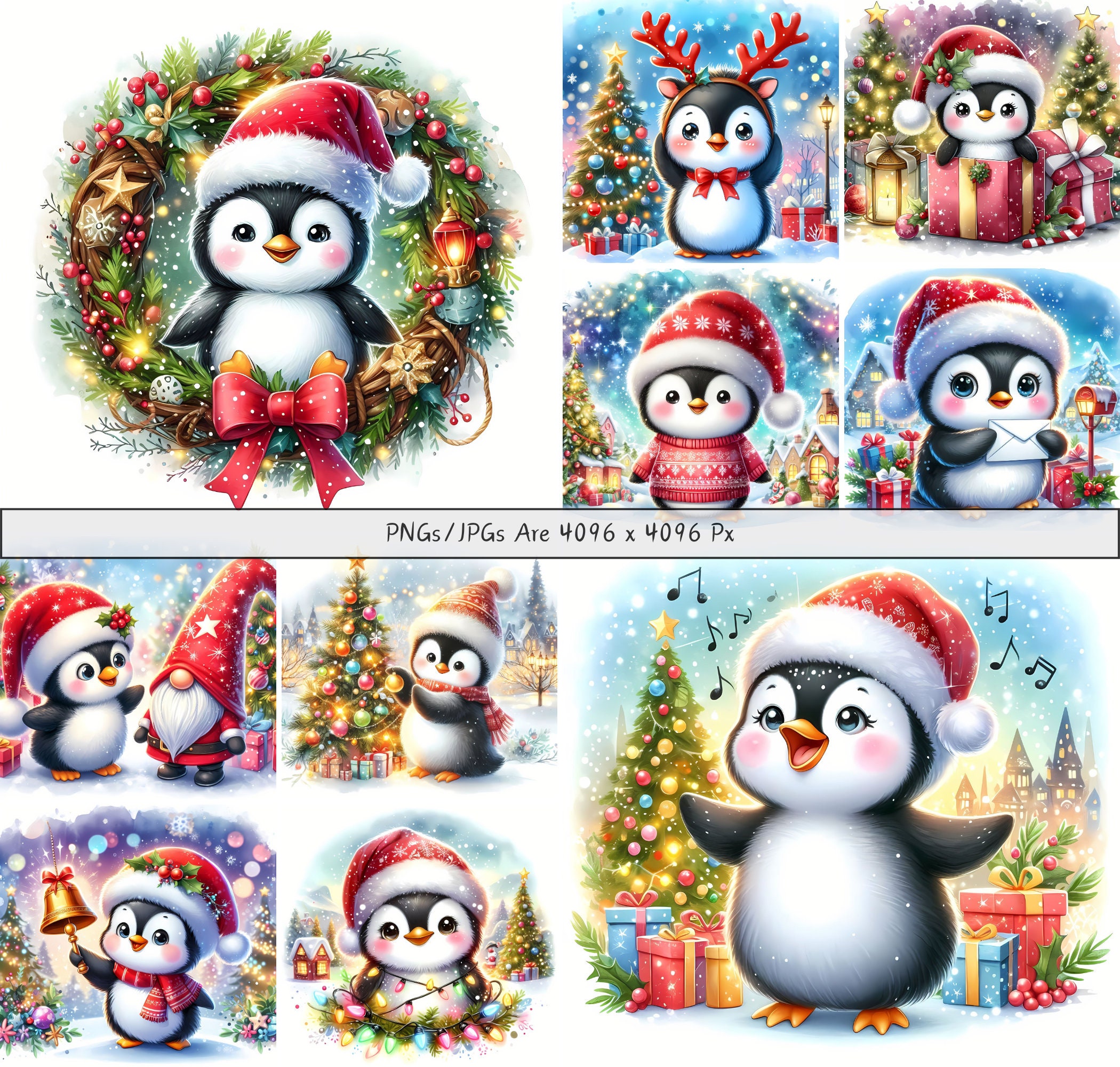 Cute Christmas Penguins Clipart Bundle, Xmas Penguin Clip Art Images ...