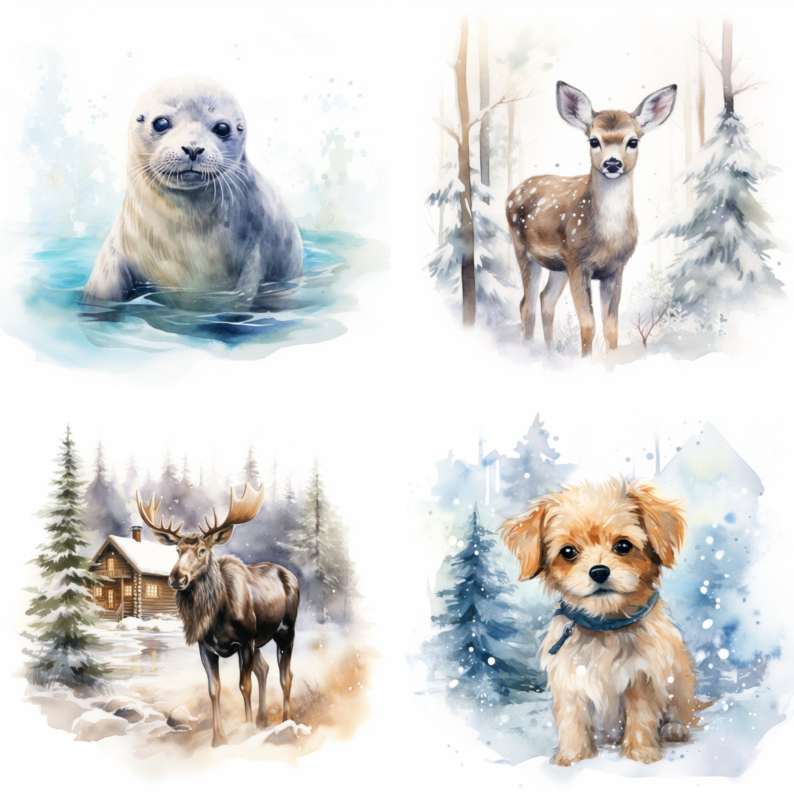 20 Cute Baby Winter Animals Clipart Bundle, Watercolor Animals, Digital ...