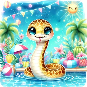 Cute Summer Snakes Clipart Bundle, Watercolor Snake Clip Art Images ...