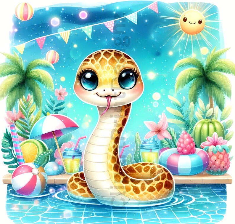 Cute Summer Snakes Clipart Bundle, Watercolor Snake Clip Art Images ...