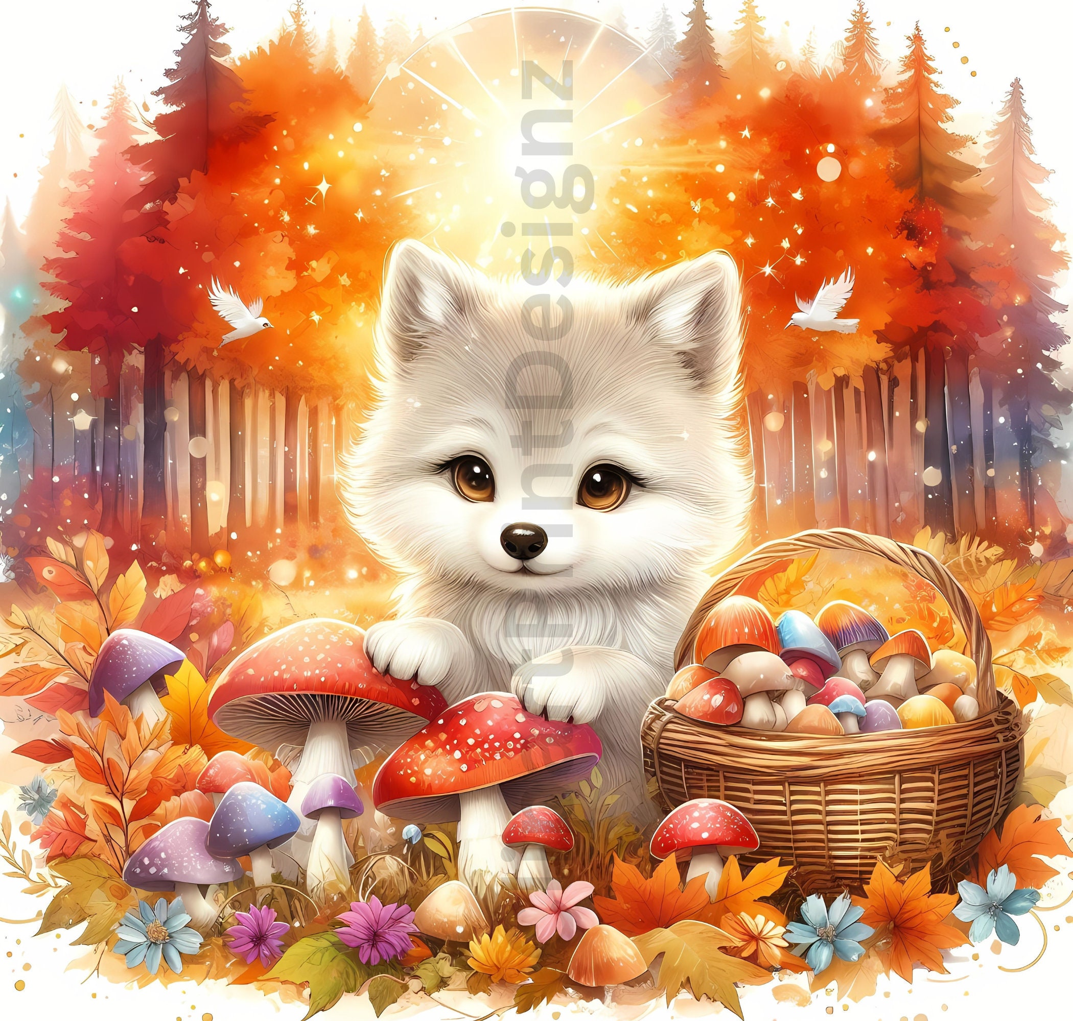 Cute Fall Wolves Clipart Bundle, Watercolor Autumn Wolf Clip Art Images ...