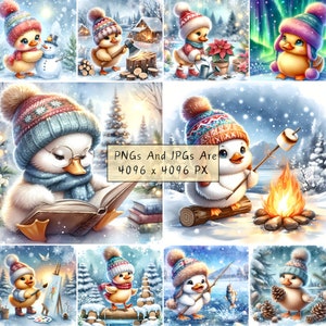 Cute Winter Duck Clipart Bundle, Festive Watercolor Clip Art Images, 20 ...