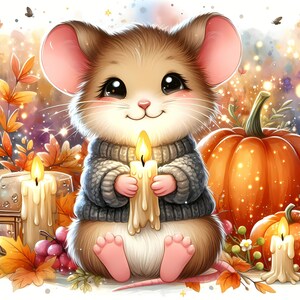 Cute Fall Mouse Clipart Bundle, Watercolor Autumn Mice Clip Art Images ...