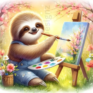 Cute Spring Sloths Clipart Bundle, Watercolor Clip Art Images, High ...