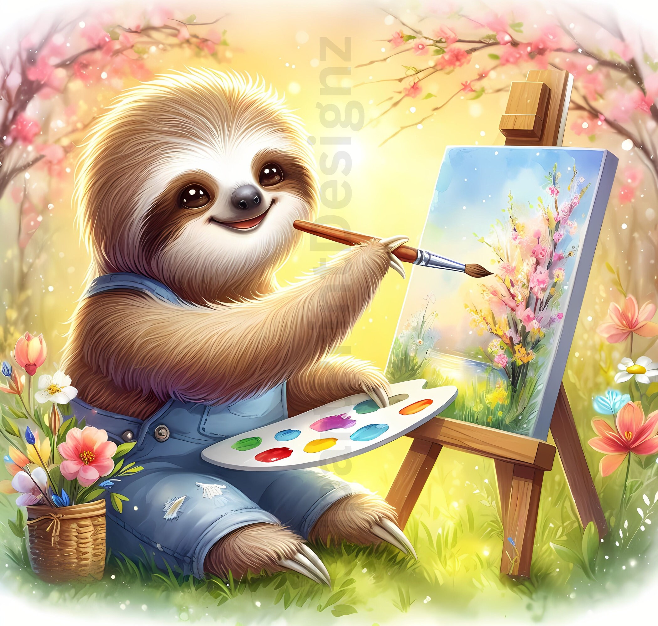 Cute Spring Sloths Clipart Bundle, Watercolor Clip Art Images, High ...