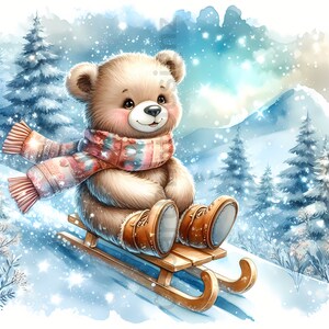 Cute Winter Teddy Bear Clipart Bundle, Festive Watercolor Clip Art ...